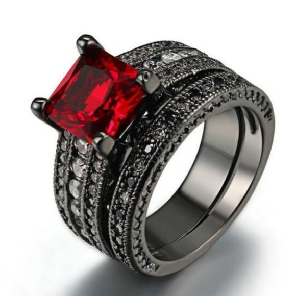 Jewelry | New 2ct Princess Cut Ruby Black Sapphire Ring | Poshmark
